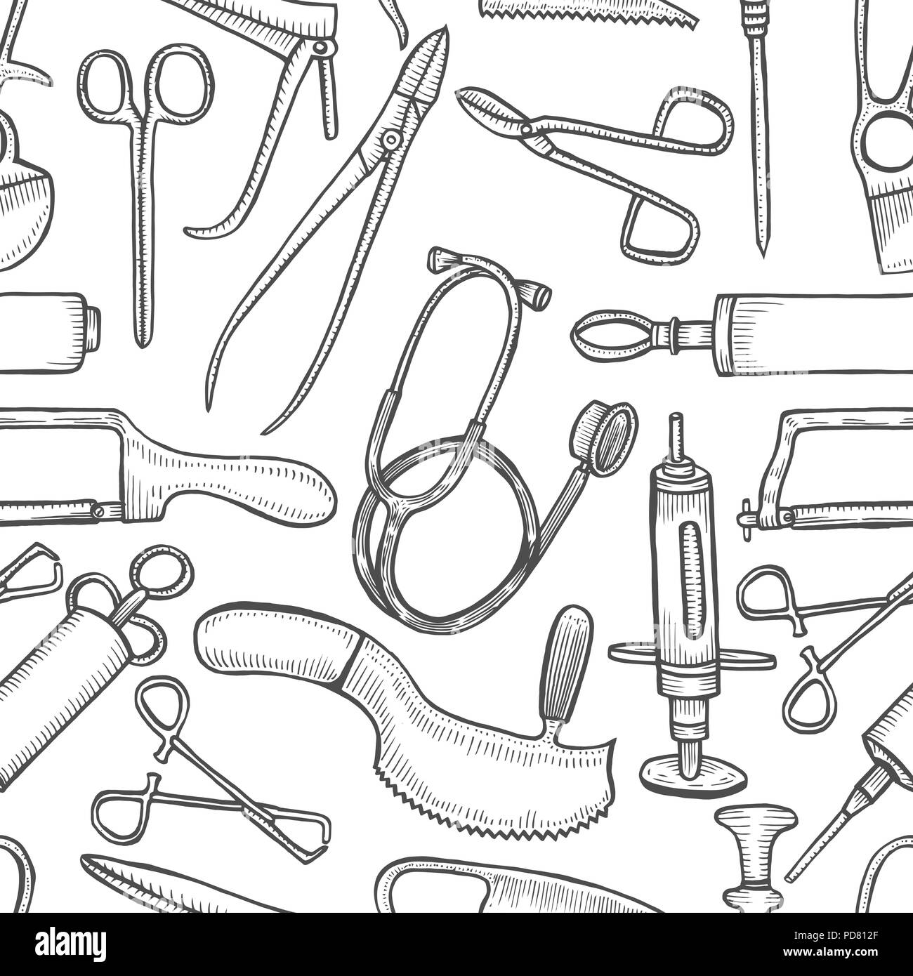 Seamless pattern with vintage science objects. Scientific equipment for ...