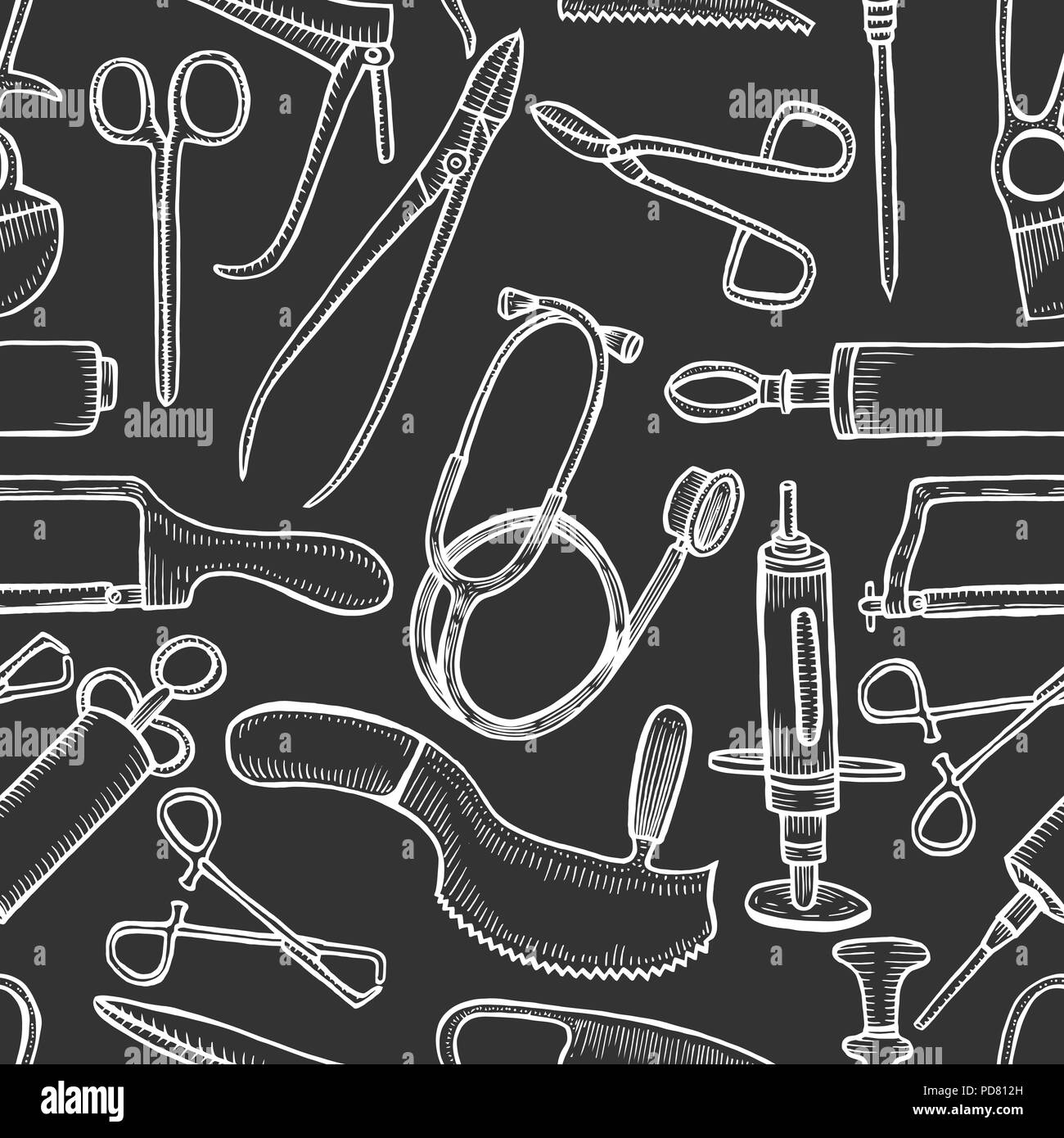 Seamless pattern with vintage science objects. Scientific equipment for ...