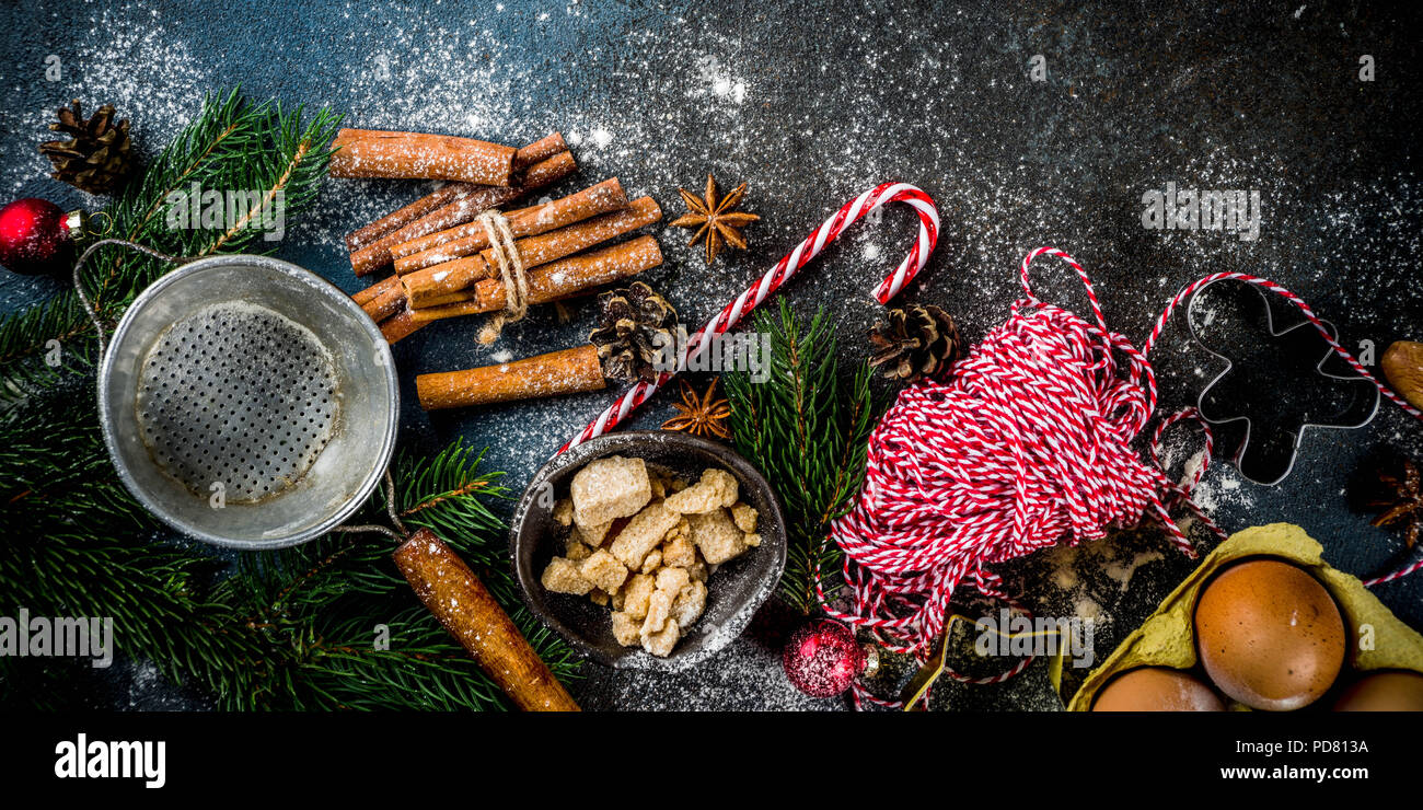 Christmas baking background with Ingredients for cooking xmas baking ...