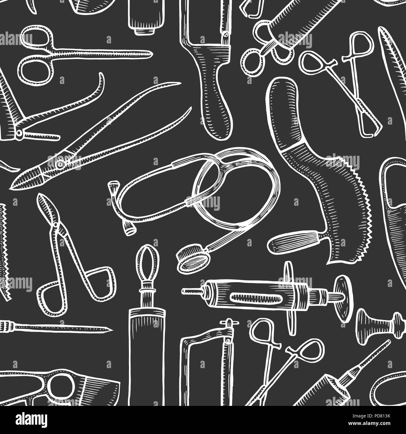 Seamless pattern with vintage science objects. Scientific equipment for ...