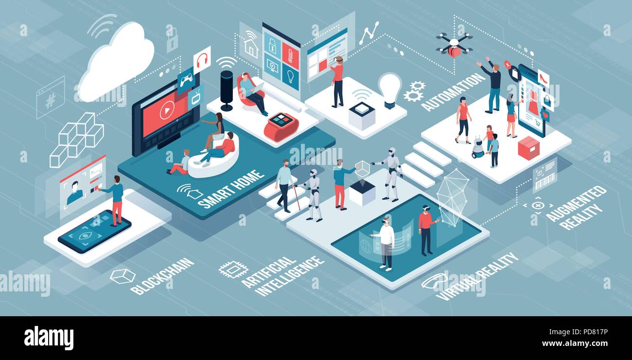 Innovative technology and lifestyle infographic: people using touch ...