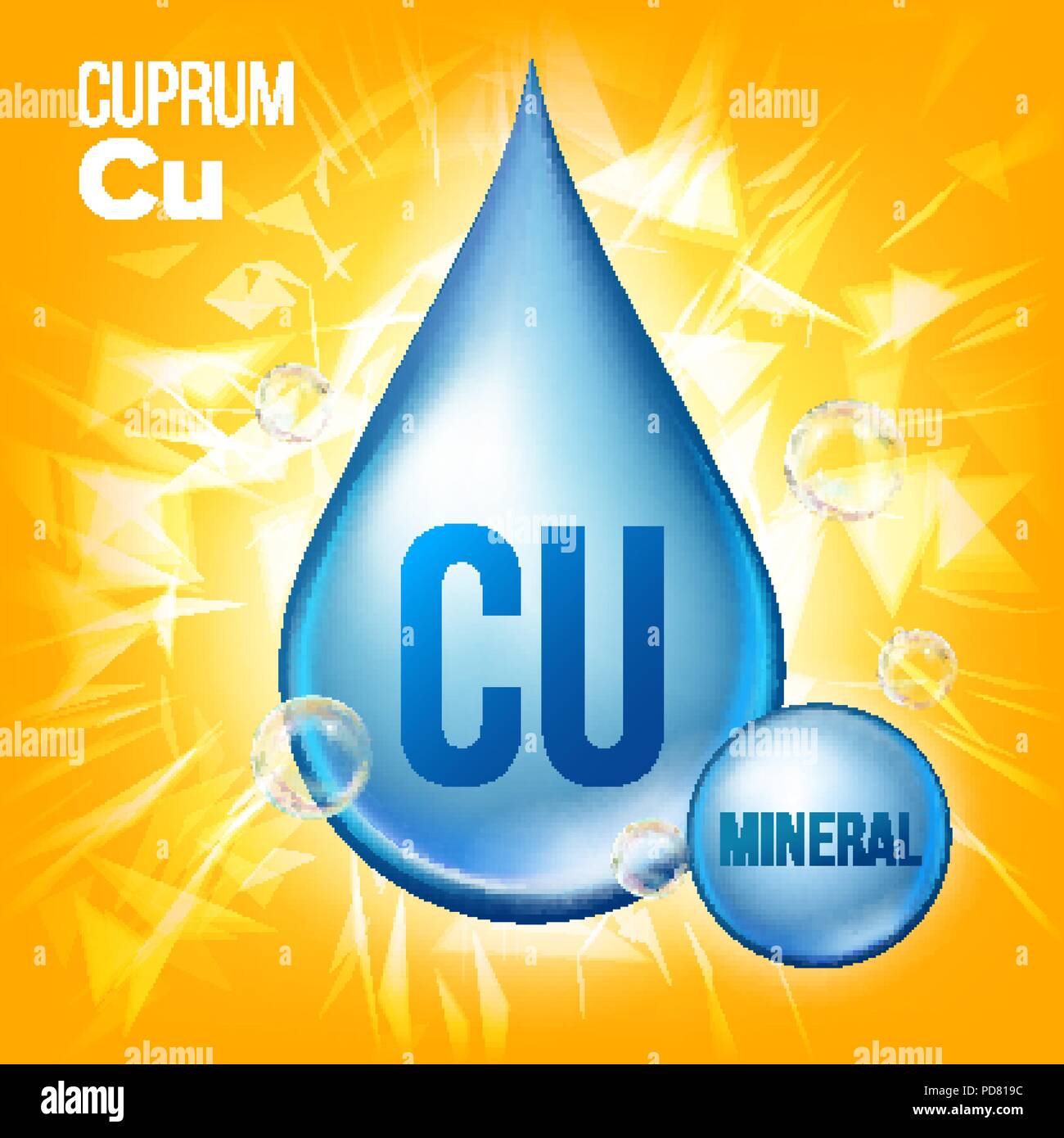 Cu Cuprum Vector. Mineral Blue Drop Icon. Vitamin Liquid Droplet Icon ...