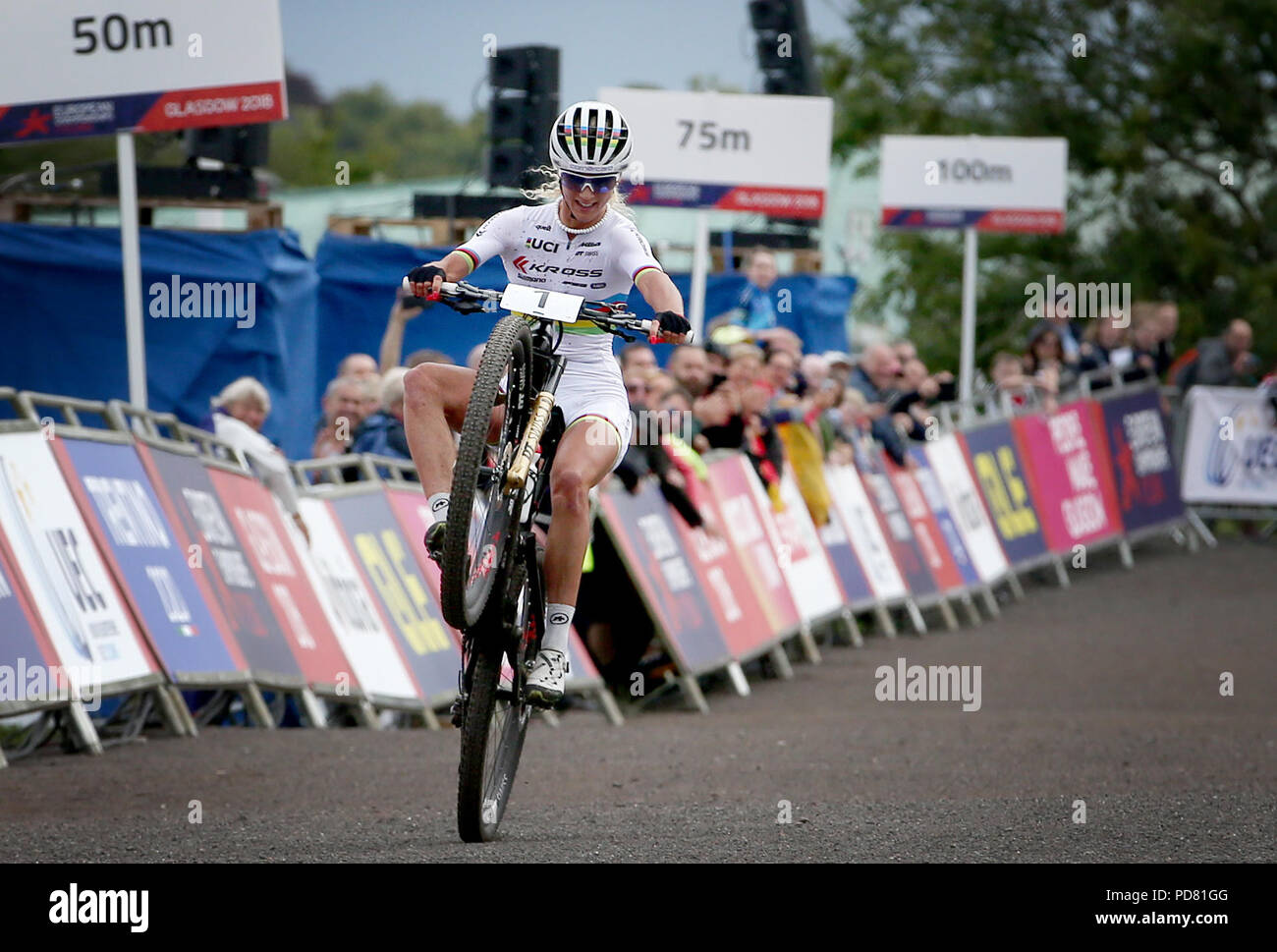 Gold Medal winner Switzerland's Jolanda Neff crosses the finish of the ...