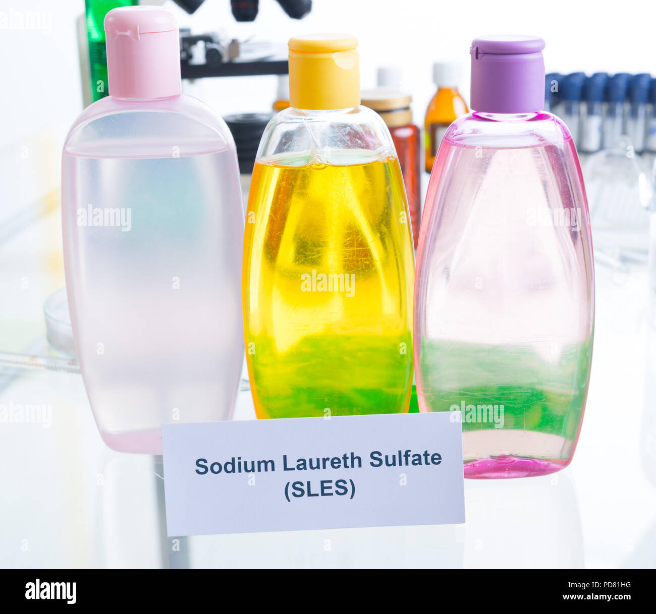 Noxious additives in cosmetics. Laboratory with chemical substances ...