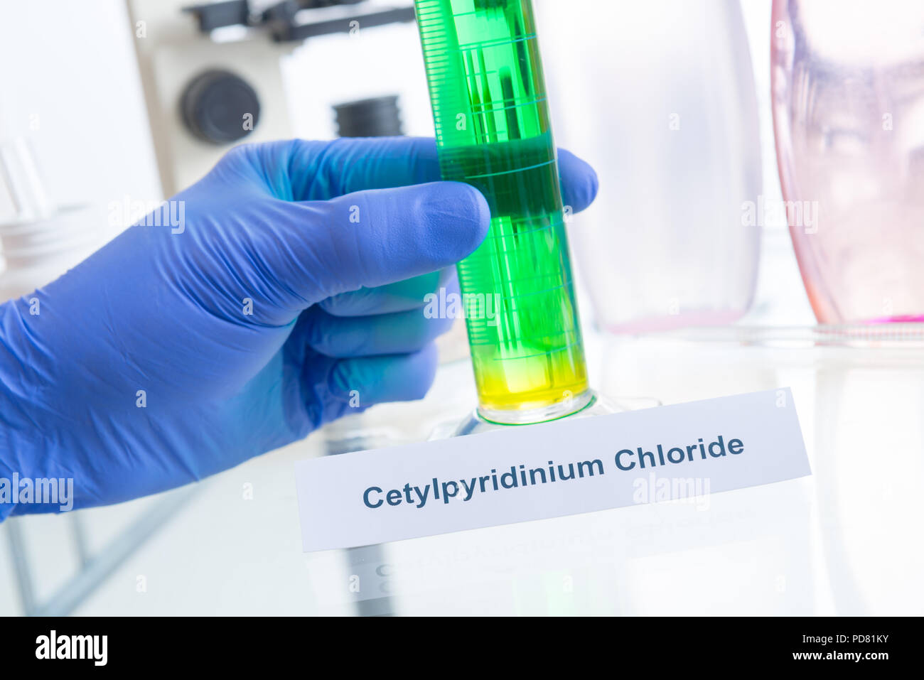 Noxious additives in cosmetics. Laboratory with chemical substances ...