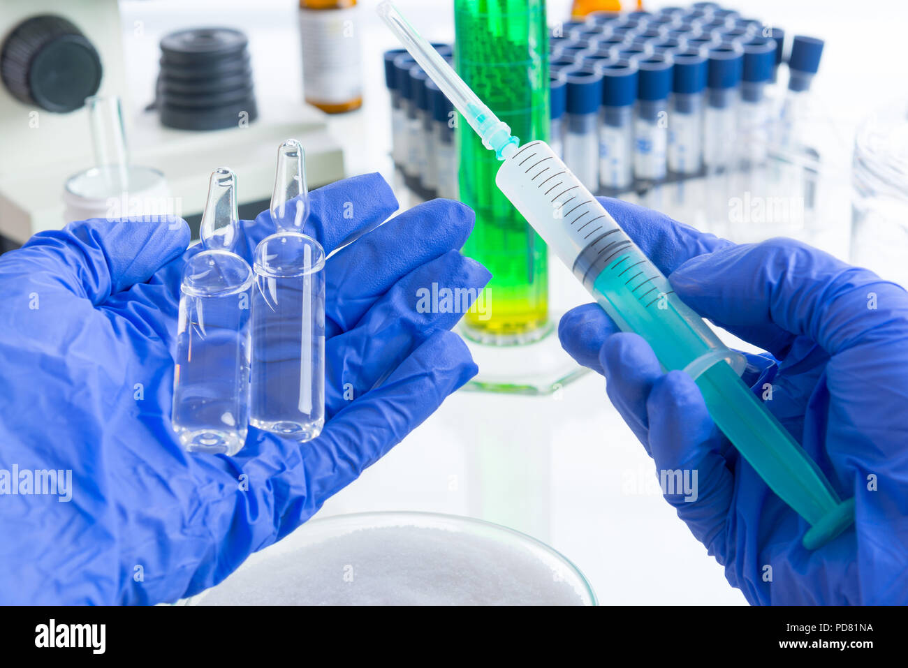 Presentation of placebo in form of clear liquid at labolatory Stock ...