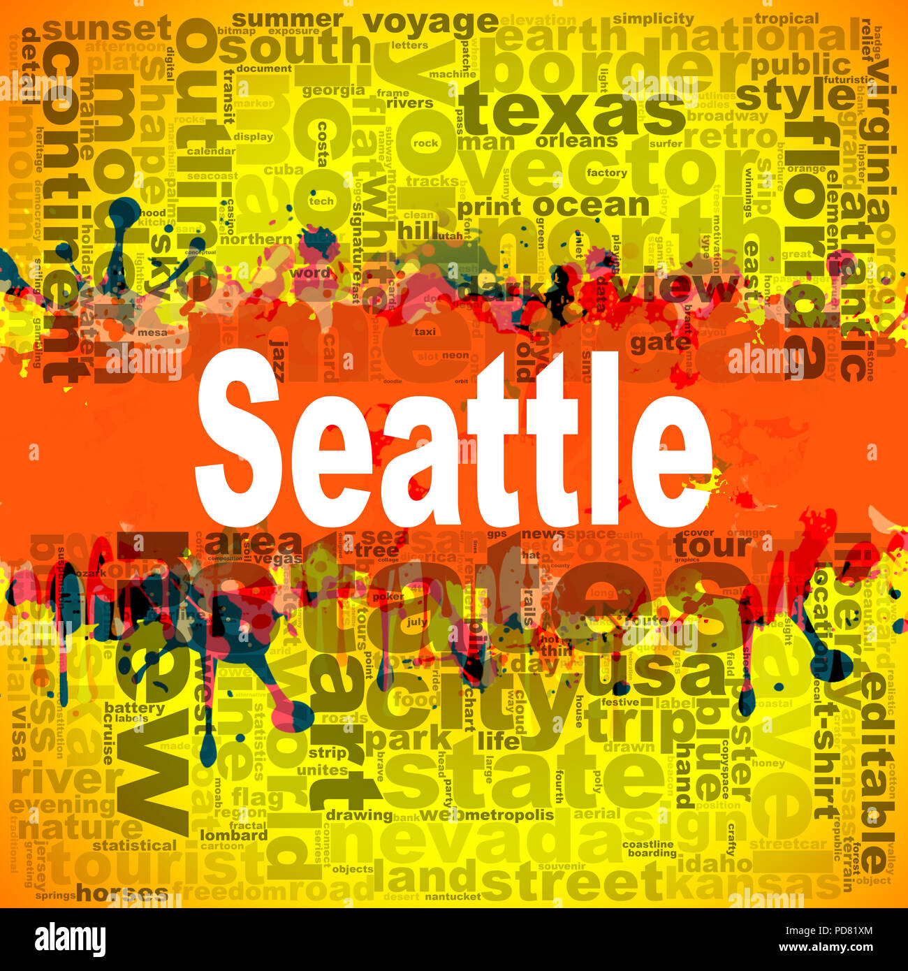 Seattle word cloud design. Creative illustration of idea word lettering ...