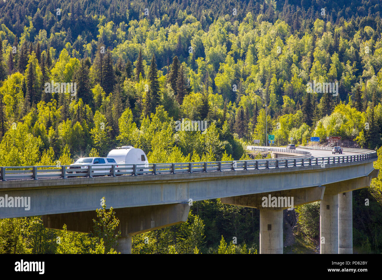 Bridge on the Seward Highway between Anchorage and Seward on the Kenai ...