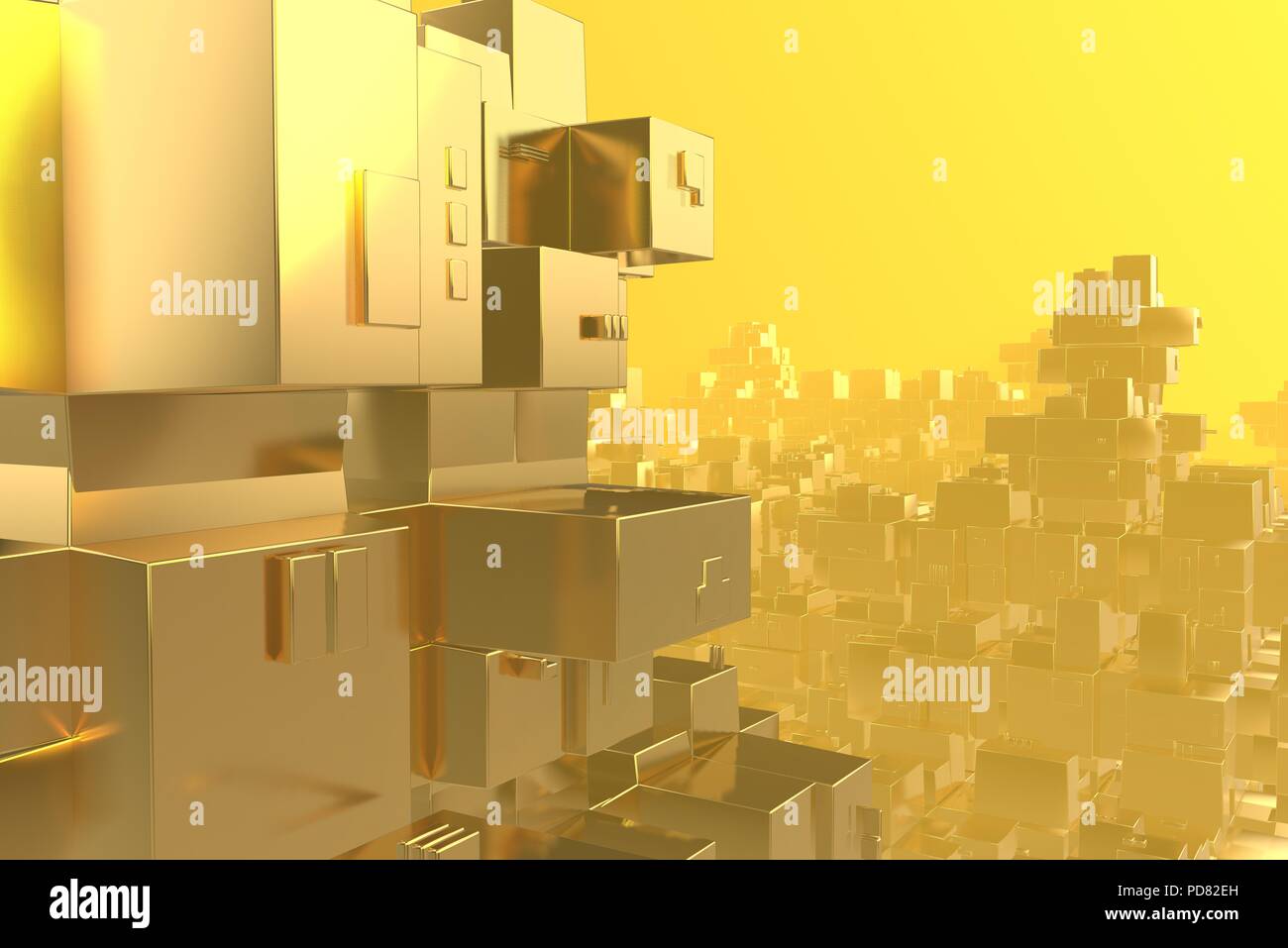 Wealth rich concept idea Golden city at sunset rays Abstract space ...
