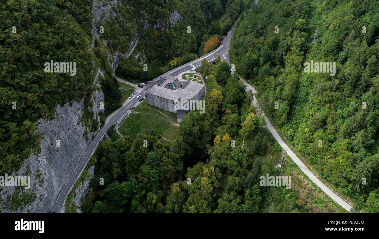 The fortresses of Kluže near Bovec, Slovenia are located in the narrow ...