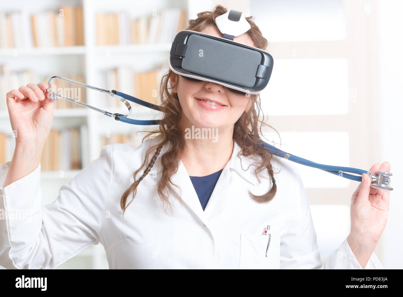 Female physician using virtual reality hi-res stock photography and ...