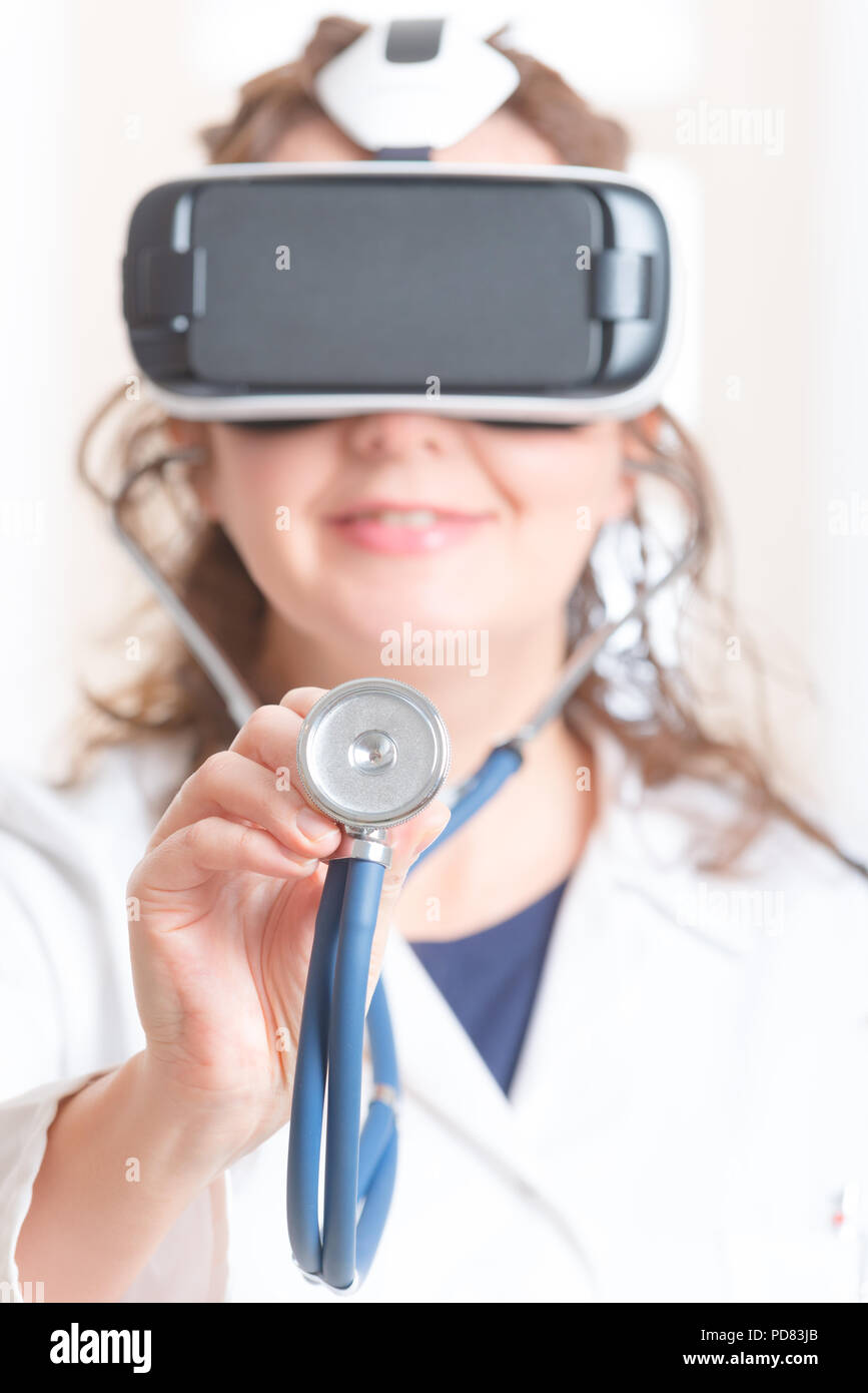 Female physician using virtual reality hi-res stock photography and ...