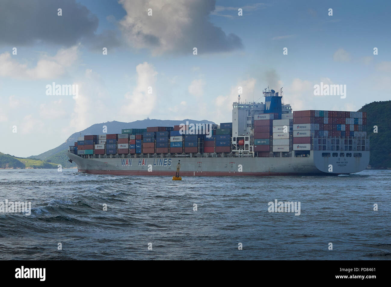 WAN HAI LINES Container Ship, WAN HAI 501, Entering The Busy East Lamma ...