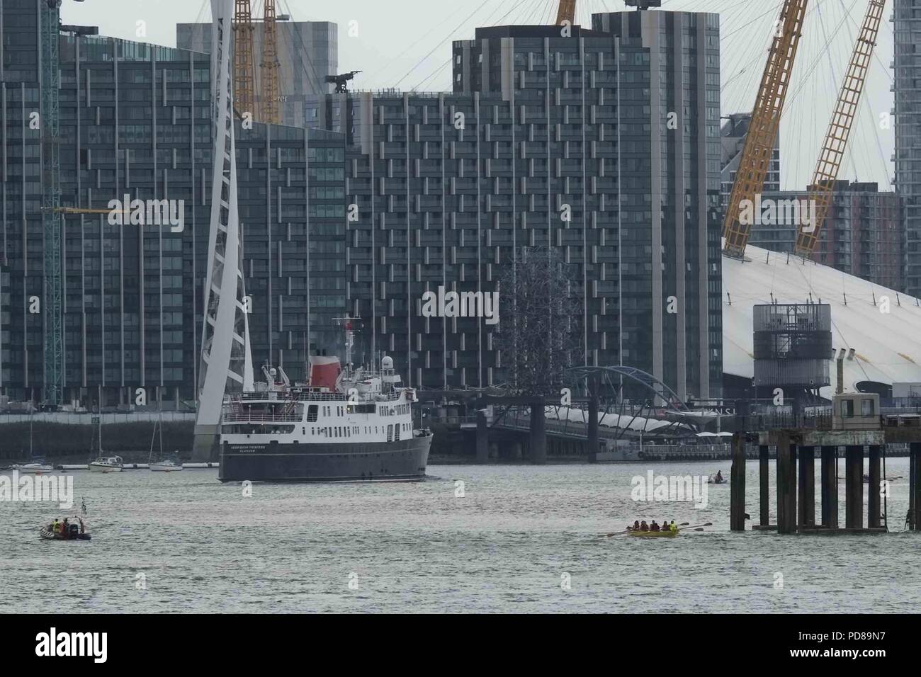 London 7th August 2018: The passenger ship Hebridean Princess at the o2 ...
