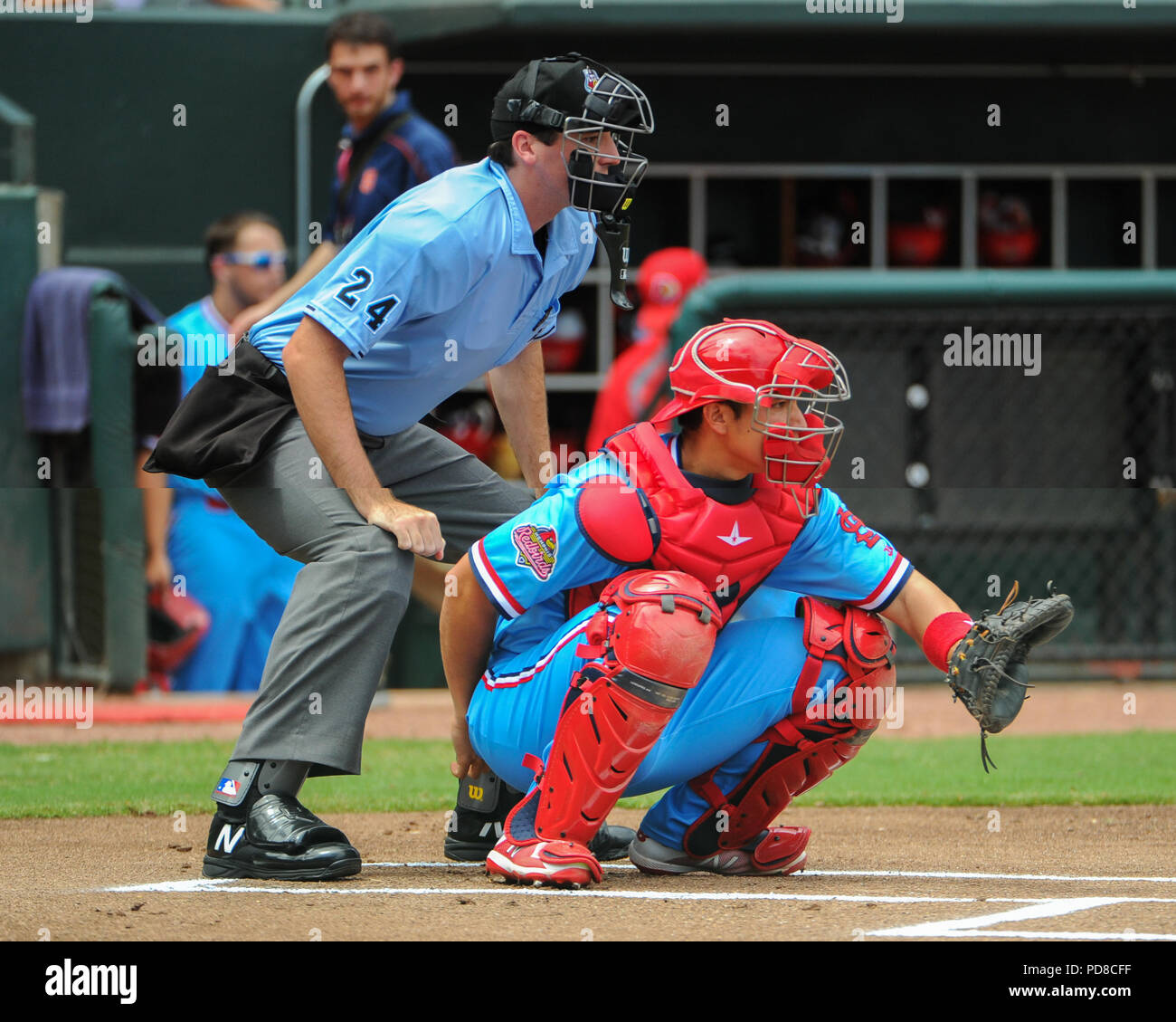 August 05, 2018: Memphis catcher, Steven Baron (28), in action during ...