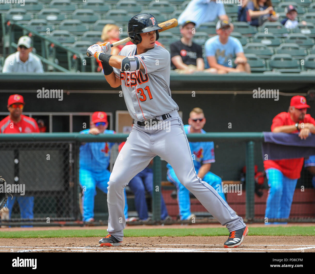 August 05, 2018: Fresno infielder, Taylor Jones (31), at bat during the ...