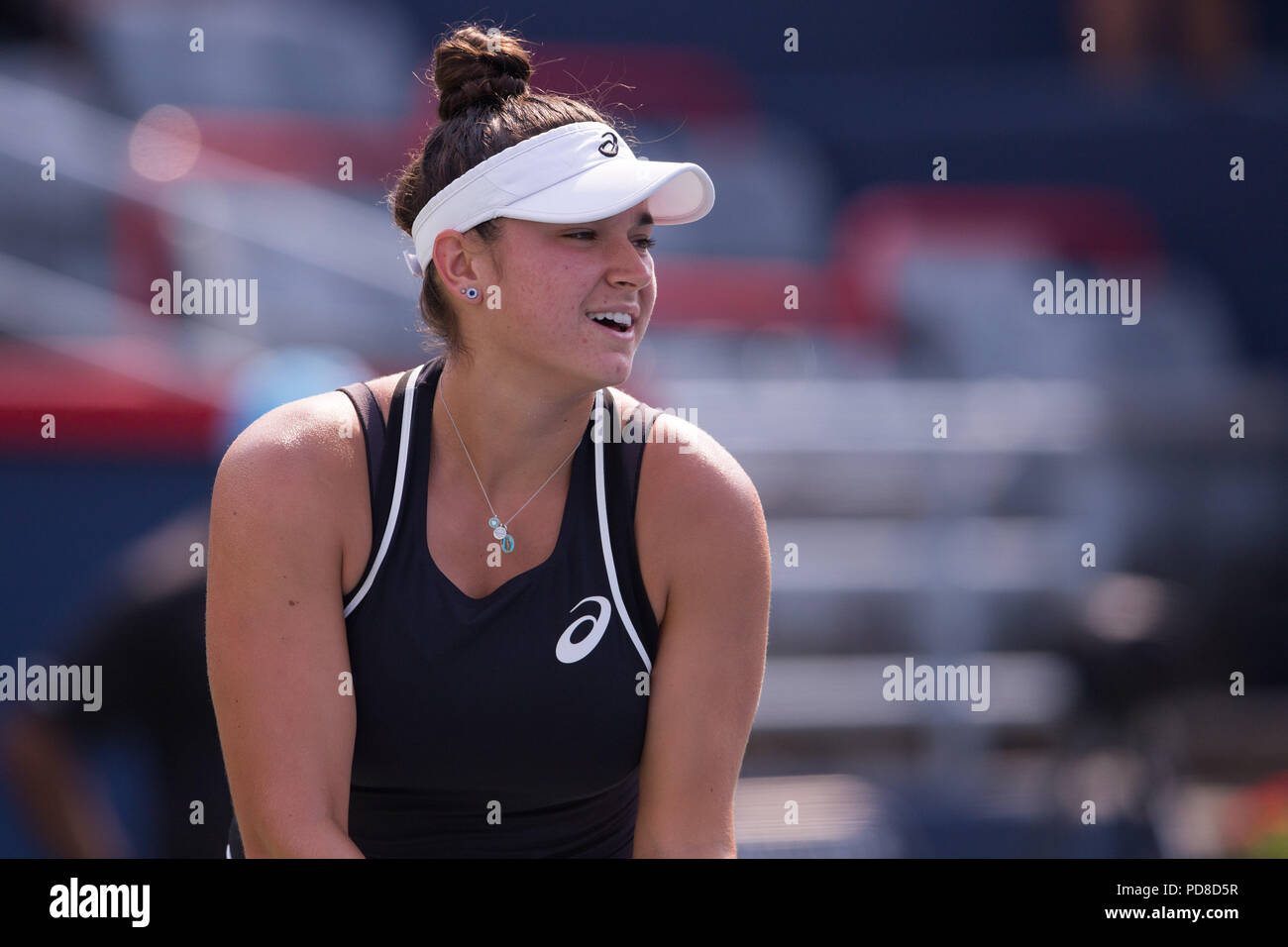 August 06, 2018: Caroline Dolehide in action during the first round ...