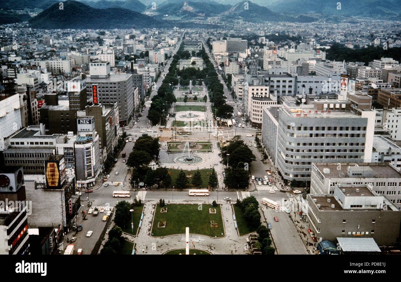 View from TV tower on the city of Sapporo with the Odori Park on ...