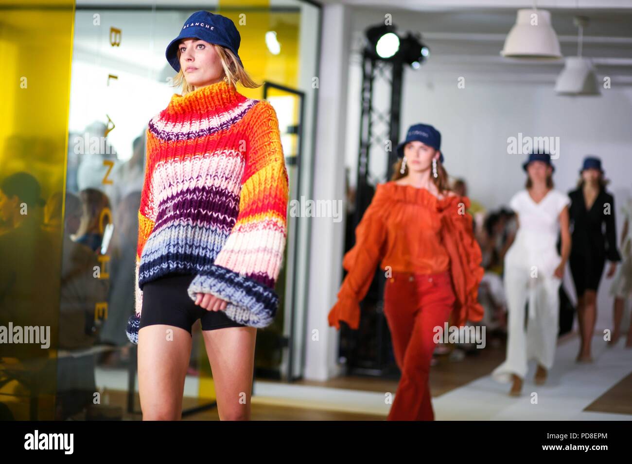 Copenhagen, Denmark. 7th August 2018. Models walking the runway during ...