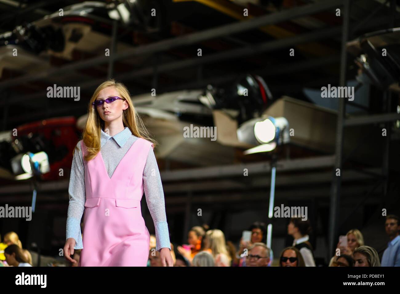 Copenhagen, Denmark. 7th August 2018. A model walking the runway during ...