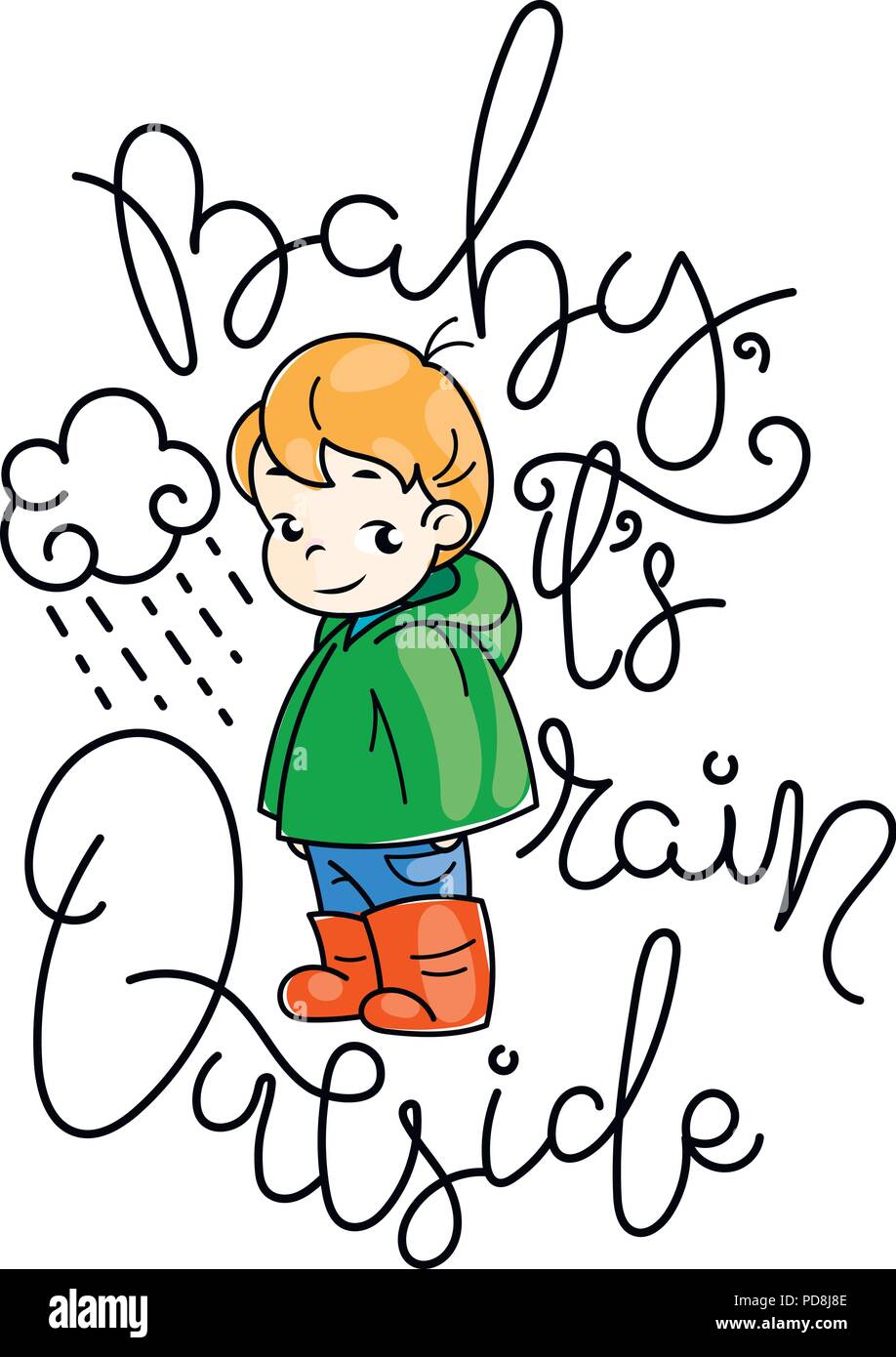 Baby, it is cold outside. Cutest kid in rain suit. Illustration ...