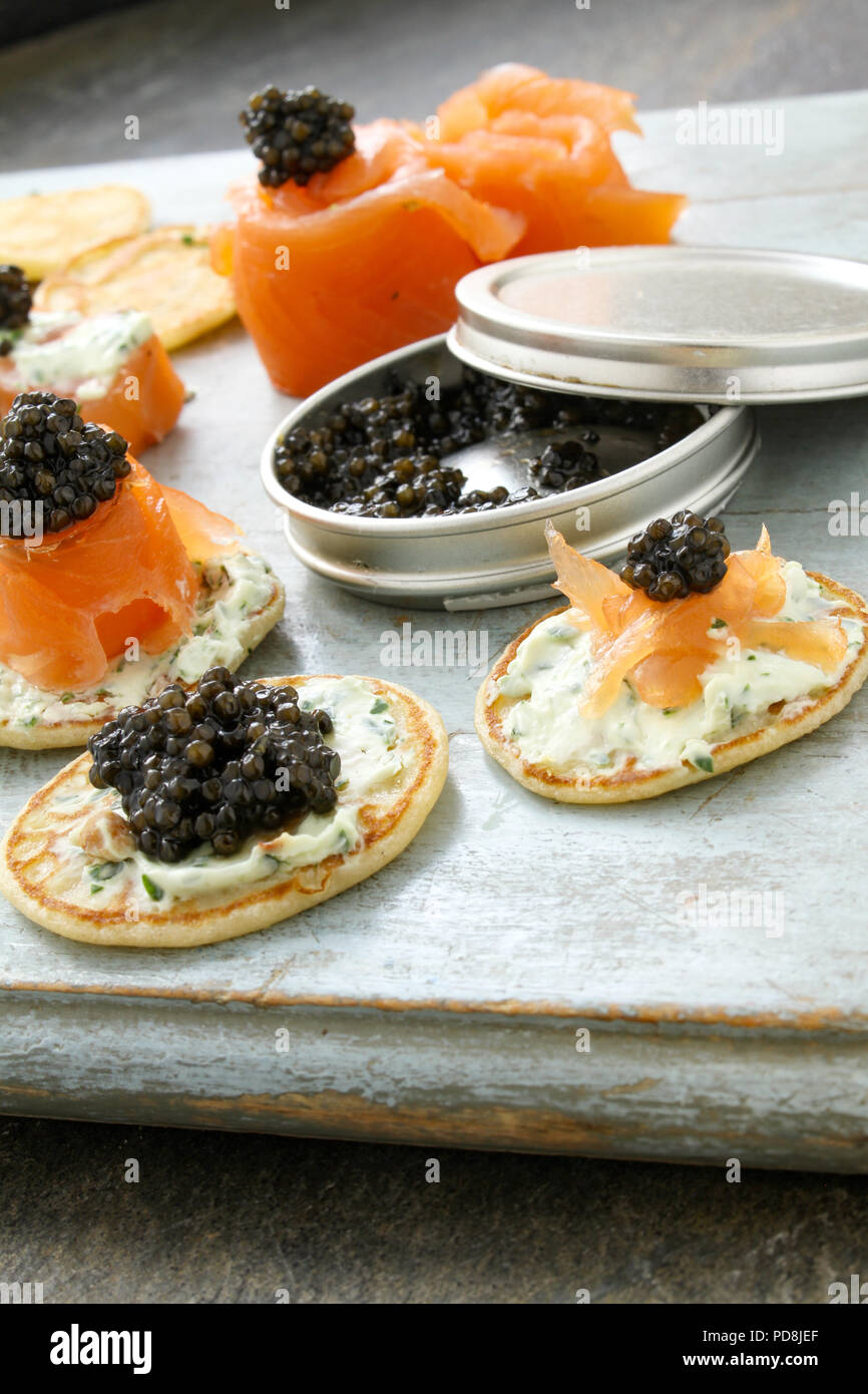 smoked salmon with caviar canapes Stock Photo - Alamy