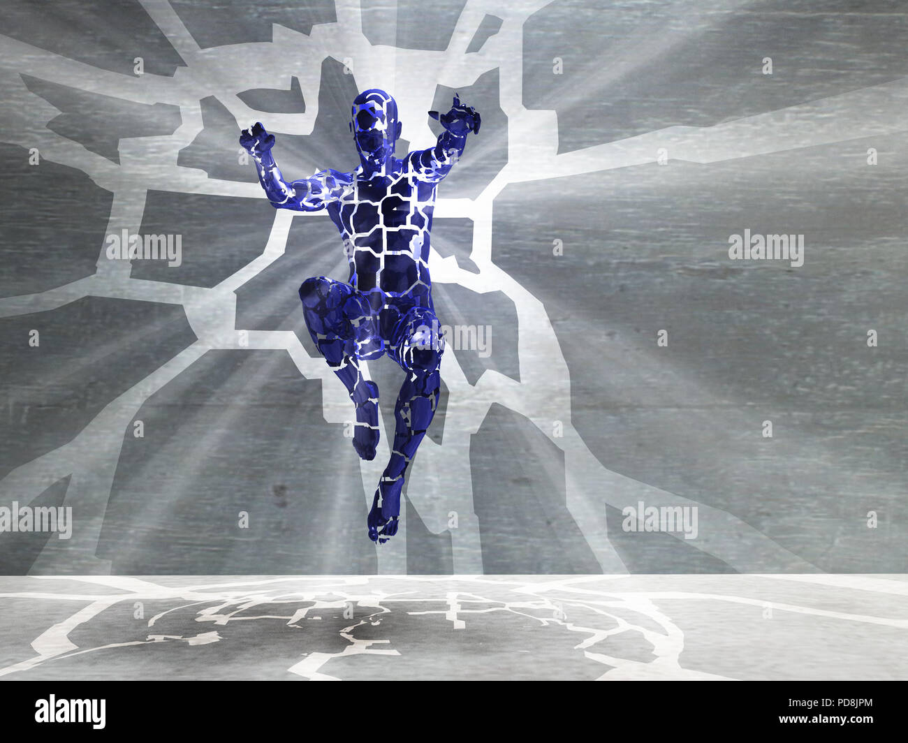 3D rendering. Men's figure radiates light rays Stock Photo - Alamy