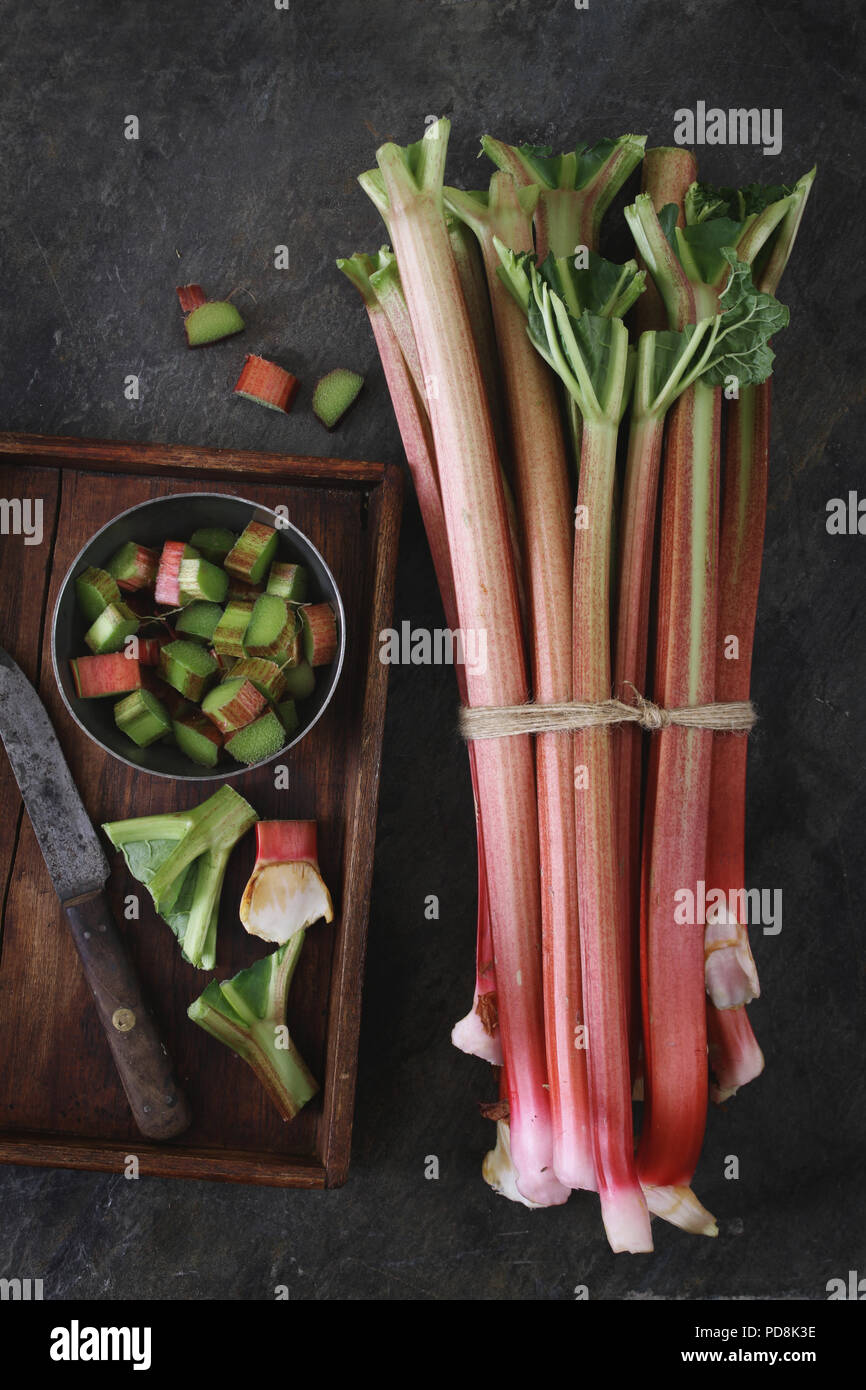 preparing fresh rhubarb Stock Photo - Alamy
