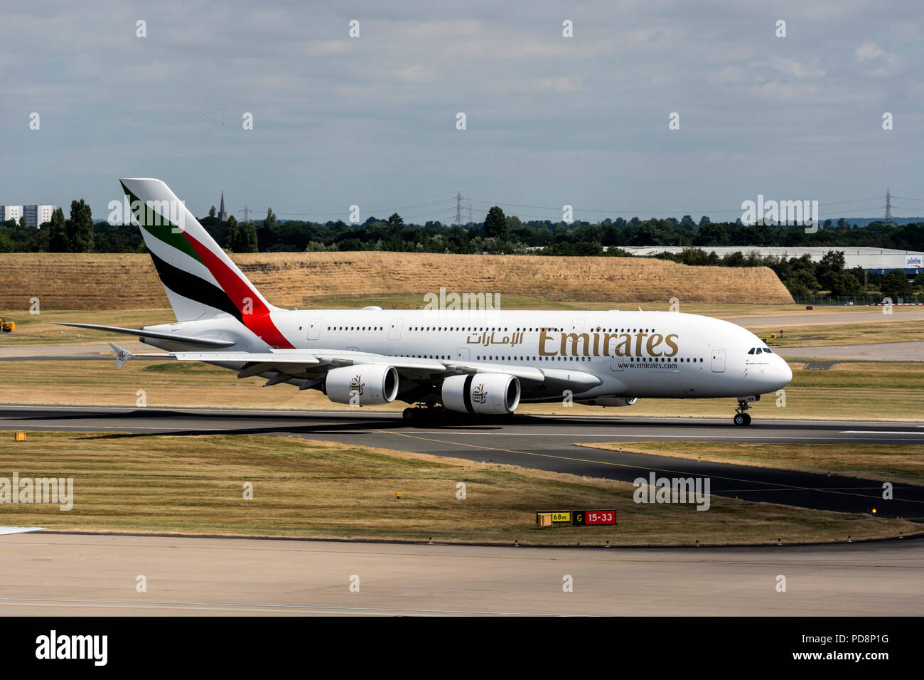 Emirates Airlines Airbus A380-800 landing at Birmingham Airport, UK ...