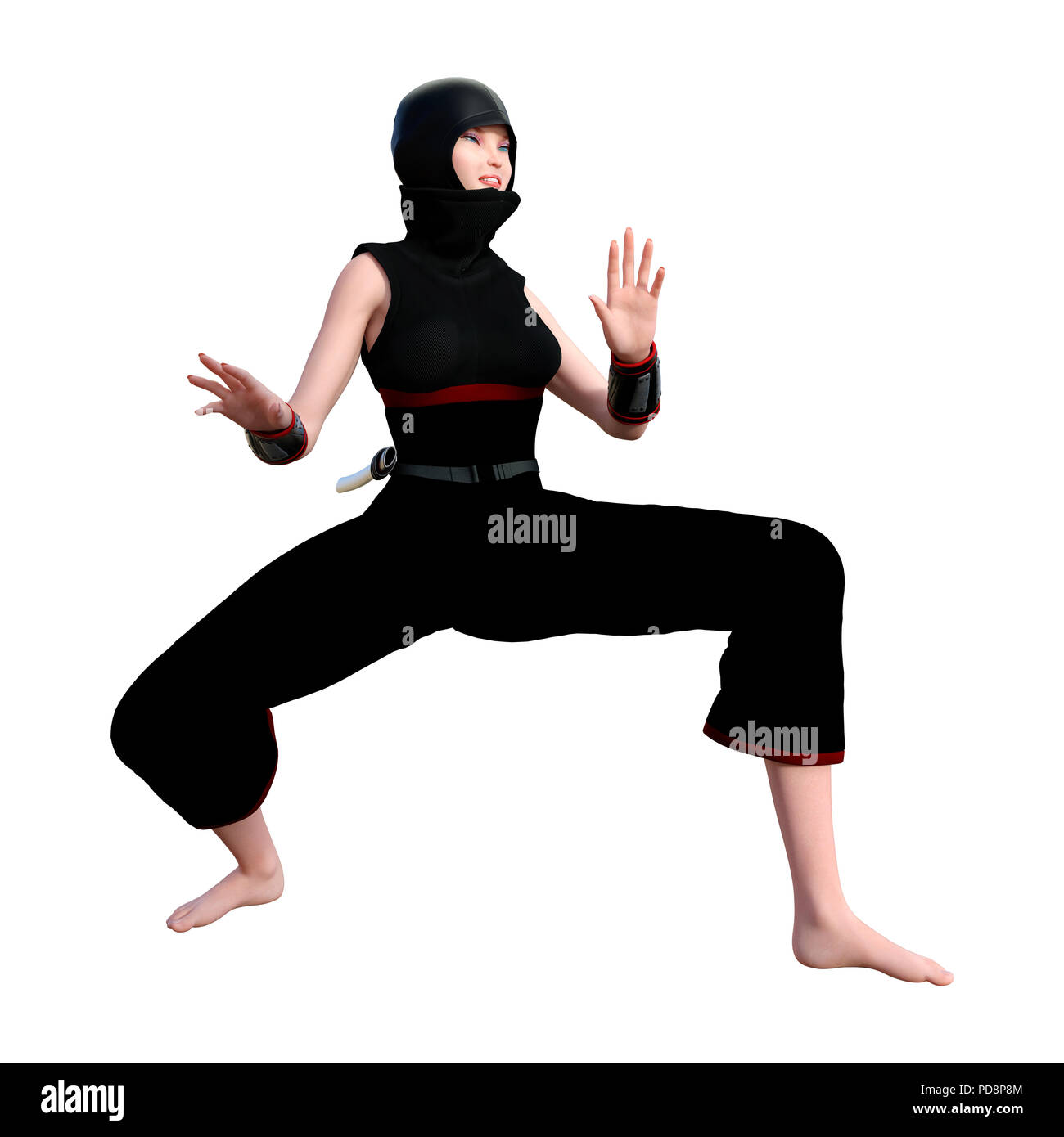 3D rendering of a female ninja isolated on white background Stock Photo ...