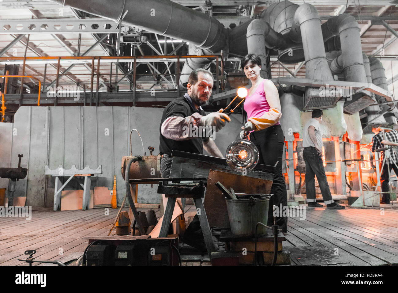 Minsk, Belarus - February 01, 2018: Glass factory workers on production ...