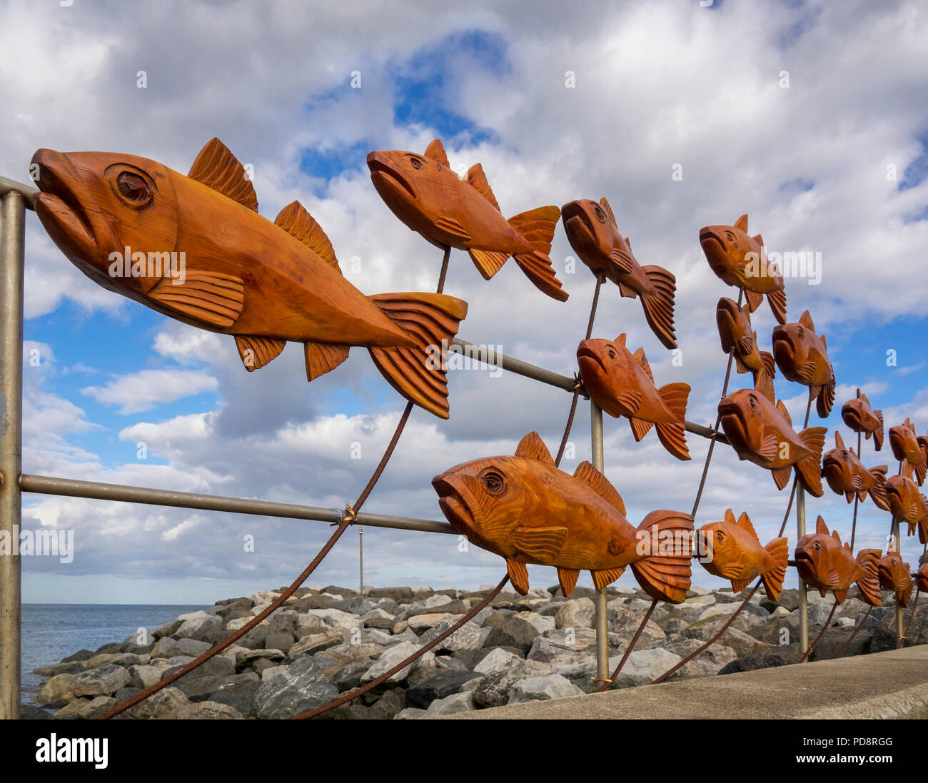 A fish scupture at the Staithes festival of art and heritage Stock ...