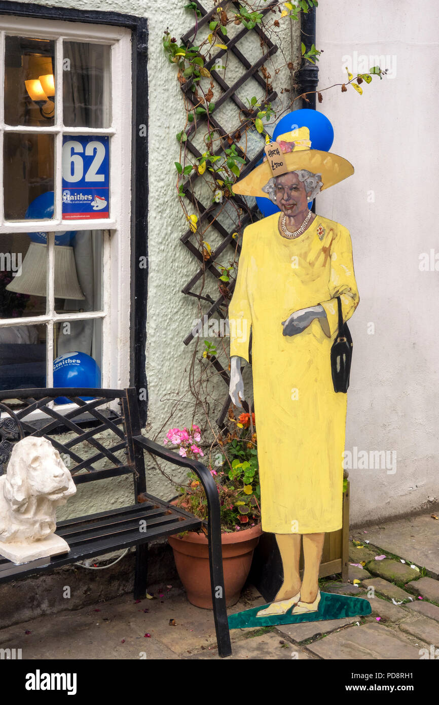 A cardboard cutout of the Queen attending the Staithes festival of art ...