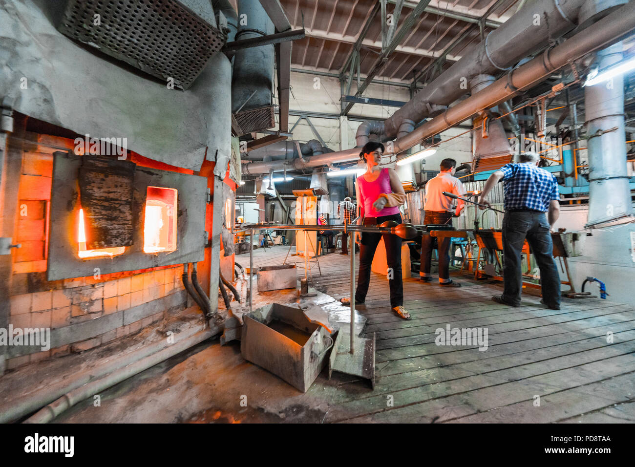 Production of glass at manufacture factory industry background Stock ...