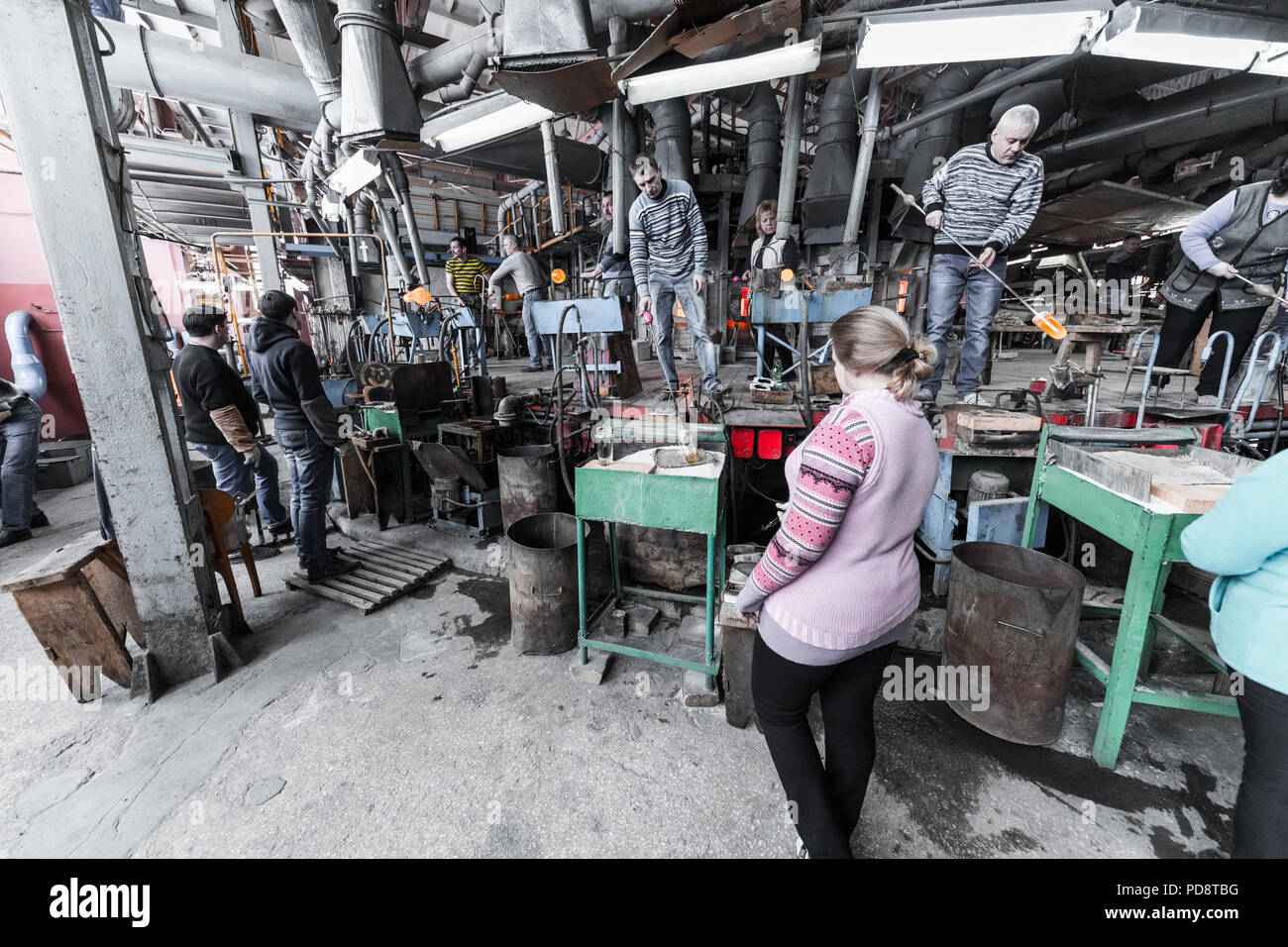 Production of glass at manufacture factory industry background Stock ...