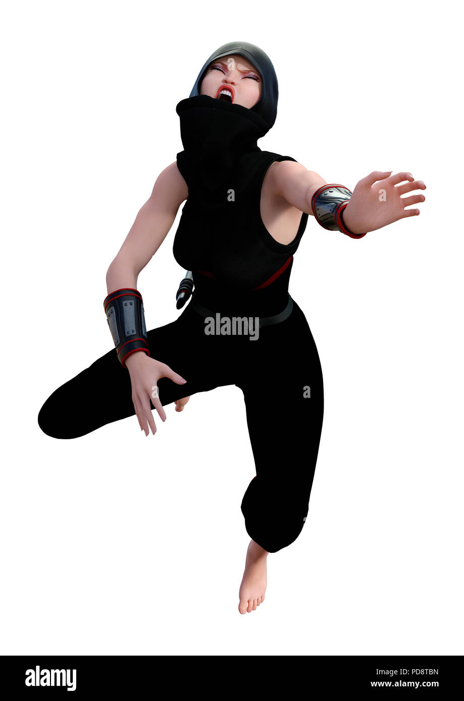 3D rendering of a female ninja isolated on white background Stock Photo ...