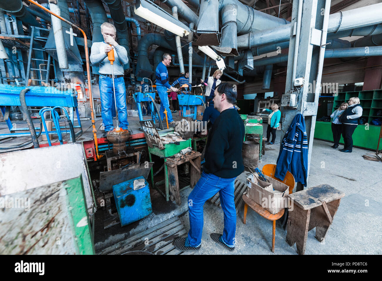 Production of glass at manufacture factory industry background Stock ...
