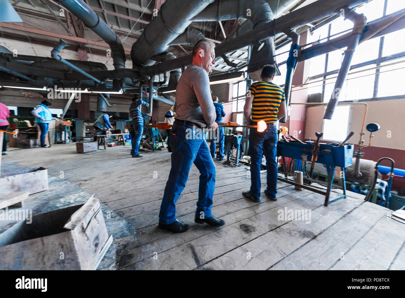 Production of glass at manufacture factory industry background Stock ...
