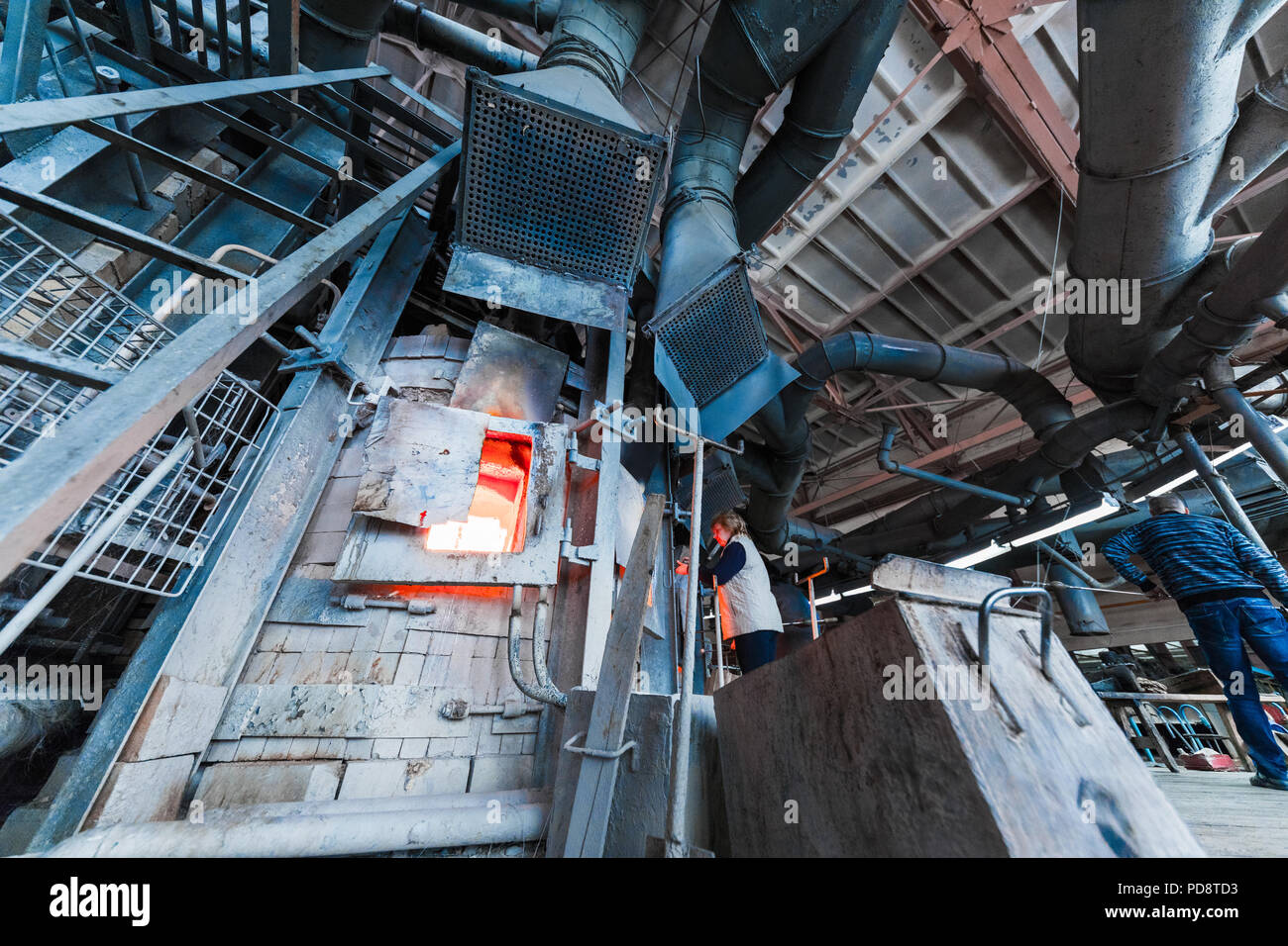 Production of glass at manufacture factory industry background Stock ...