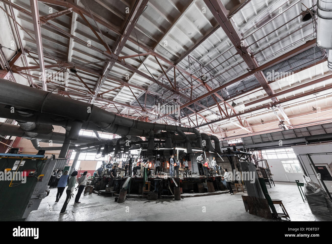Production of glass at manufacture factory industry background Stock ...