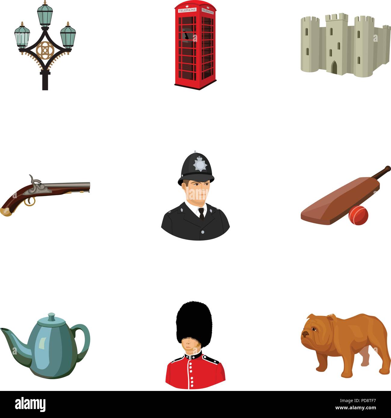 England country set icons in cartoon design. Big collection of England ...
