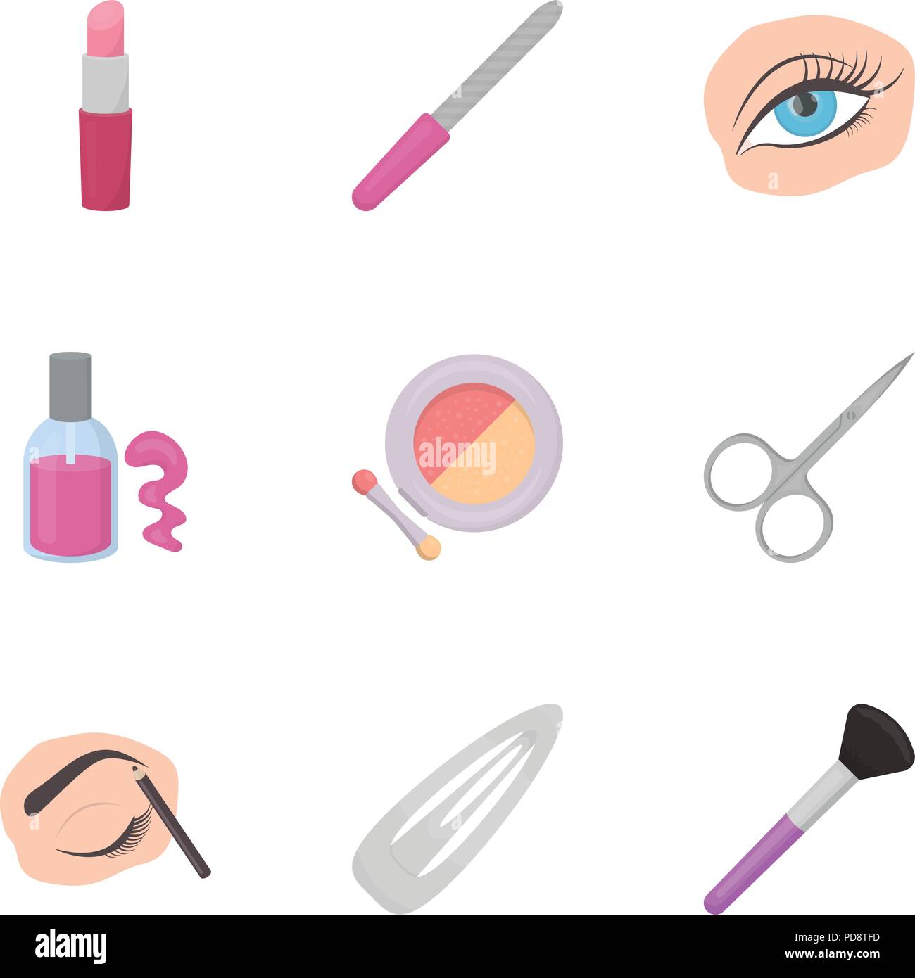 Make up set icons in cartoon style. Big collection of make up vector ...