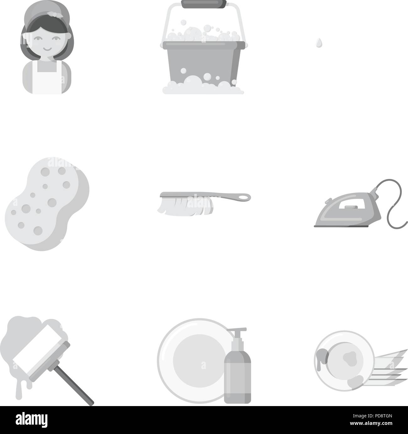 Cleaning set icons in monochrome style. Big collection of cleaning ...