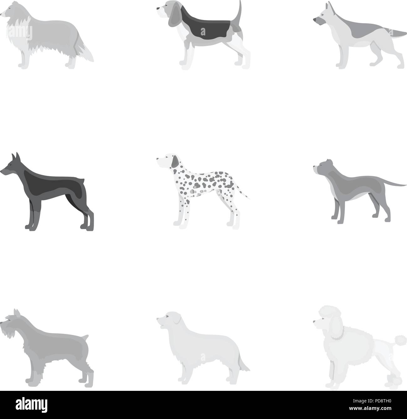 Dog breeds set icons in monochrome style. Big collection of dog breeds ...