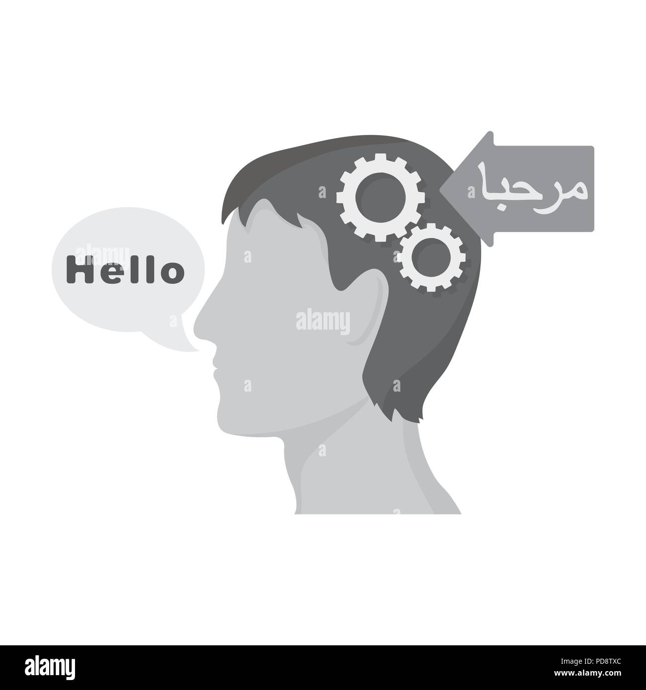 Understanding of foreign language icon in monochrome design isolated on ...