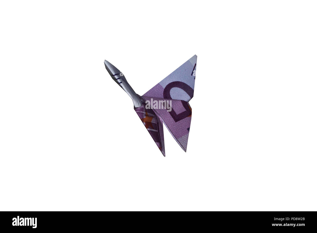 500 Five hundred Euro € paper bill folded into a flying origami ...