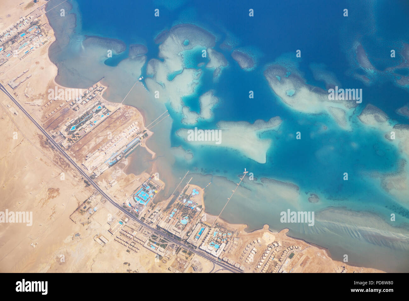 Aerial view of Red sea coastline and sand islands. Landscape from ...