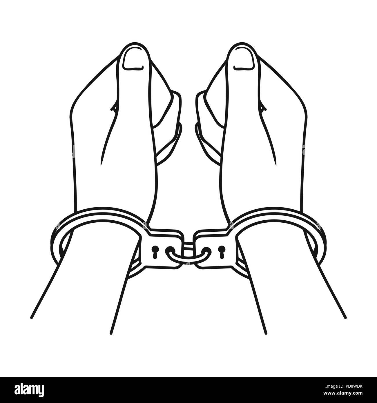 Hands in handcuffs icon in outline style isolated on white background ...