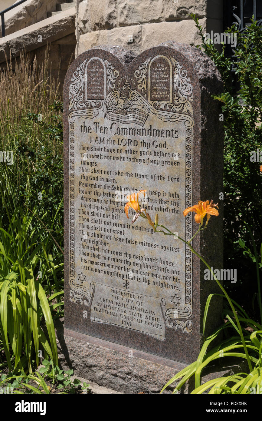 Ten Commandment Stone in front of the Cascade County Courthouse, Great ...