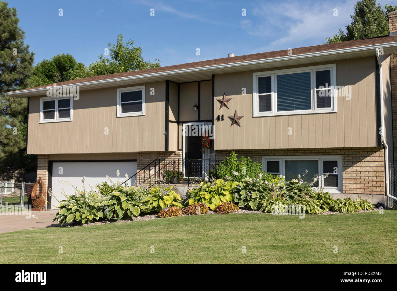 Residential House Exterior in Middle Class Neighborhood, MT, USA Stock ...